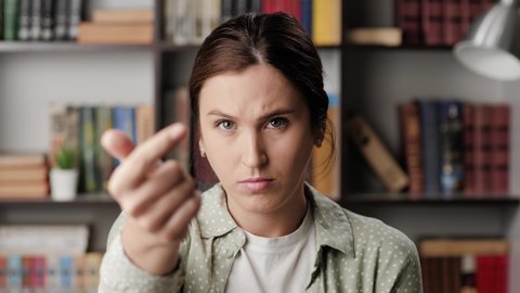 Woman Beckoning Finger Gesture Frowning Angry Stock Footage Video (100% ...