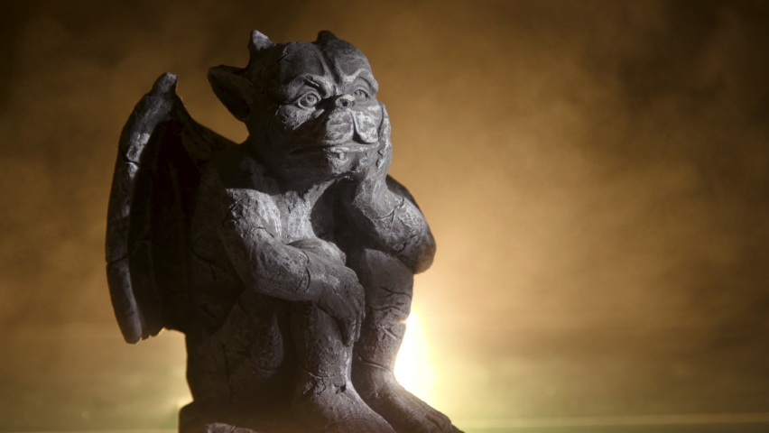 creepy little gargoyle statuette eerie fog Stock Footage Video (100% ...