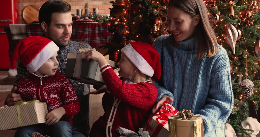 Kids Opening Presents Christmas Tree Stock Video Footage - 4K and HD ...