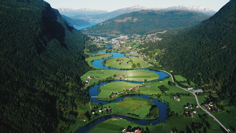 Aerial Footage Over Stryn River Norway Stock Footage Video (100% ...