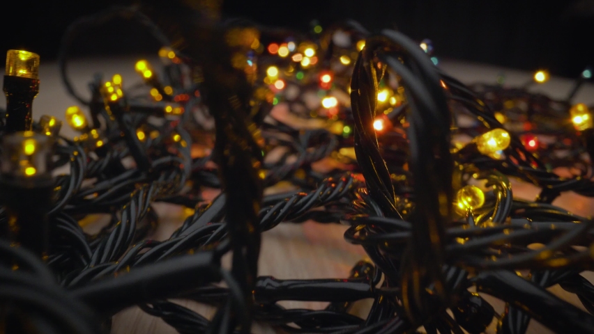 christmas garland multi colored bulbs lights Stock Footage Video (100% ...