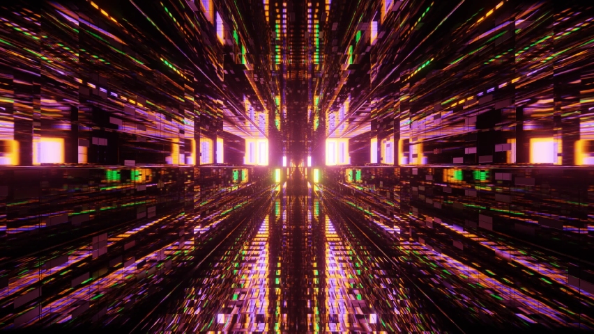 Abstract sci-fi multicolored rainbow tunnel. Futuristic VJ motion ...