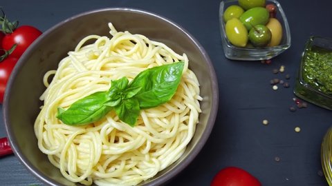 Spaghetti Bowled Against Black Background Cooked Stock Footage Video ...