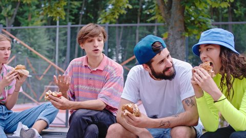 Hungry Group Young People Take Lunch Stock Footage Video (100% Royalty ...