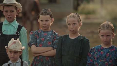 Mennonite Family Daily Routine Children Standing Stock Footage Video ...