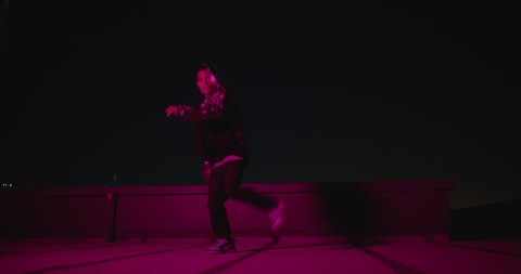 Dancing Man Breakdancing On Rooftop Night Stock Footage Video (100% ...