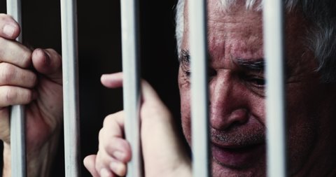 Desperate Old Man Behind Bars Imprisoned Stock Footage Video (100% ...