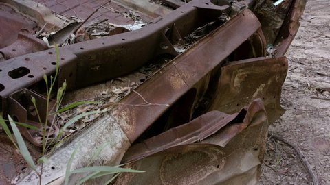 Abandoned Flipped Car Frame Close On Stock Footage Video (100% Royalty ...