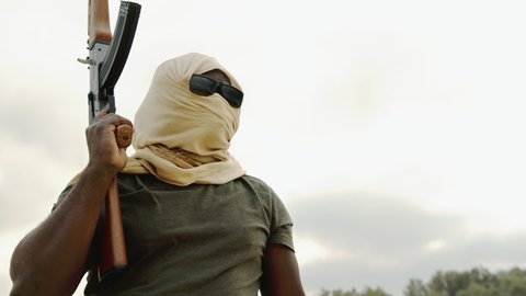 Bandit Stands Desert Assault Rifle Ak Stock Footage Video (100% Royalty ...