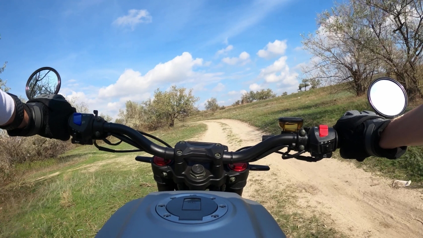 motorcyclist rides along trail beautiful landscape Stock Footage Video ...