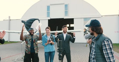 Caucasian Joyful Male Film Director Cap Stock Footage Video (100% ...