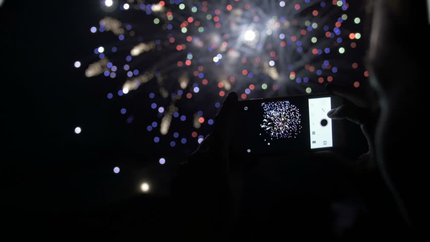 woman filming massive fireworks display her Stock Footage Video (100% ...
