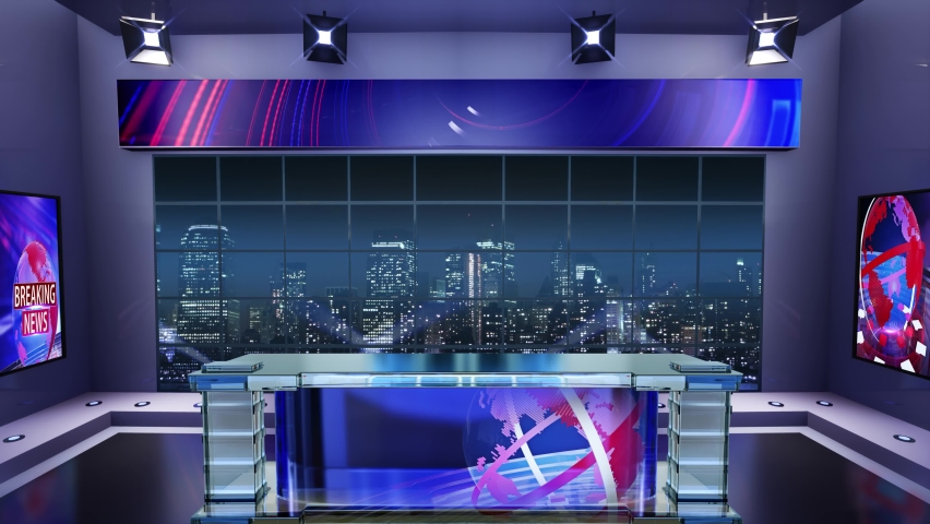 3d virtual news studio announcer table Stok Videosu (%100 Telifsiz ...