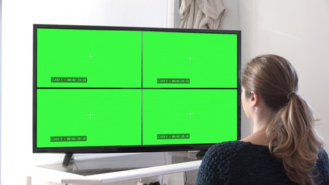 Watching Security Cameras Split Screen Tv Stock Footage Video (100% ...