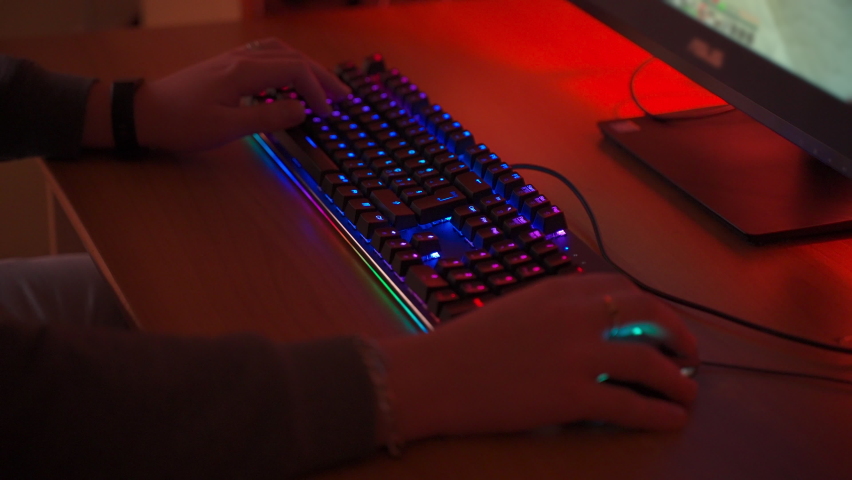 computer gamer sitting table front powerful Stock Footage Video (100% ...