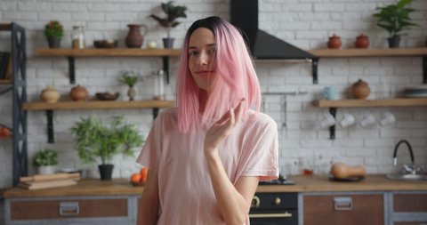 Attractive Transwoman Bright Pink Wig Tshirt Stock Footage Video (100% ...