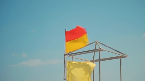 Lifeguard Yellow Flag Waving On Tropical Stock Footage Video (100% ...