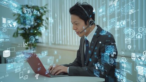 Asian Operator Office Communication Network Concept Stock Footage Video ...