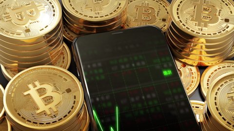 Phone On Bitcoin Crypto Currency Gold Stock Footage Video (100% Royalty ...