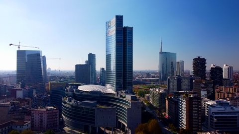 Aerial View Milan City Skyline Modern Stock Footage Video (100% Royalty ...