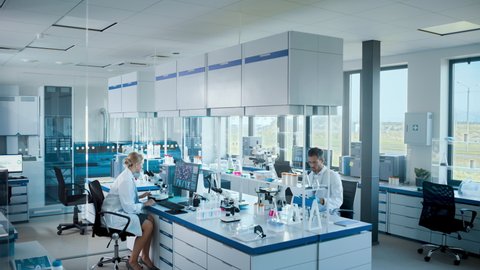 Bright Hightech Medical Science Laboratory Diverse Stock Footage Video ...