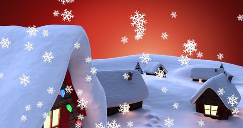 Vector Cartoon Illustration Winter Snowy Village Stock Vector (Royalty ...