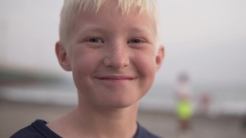 Closeup Face Beautiful Tanned Teenager Boy Stock Footage Video (100% ...