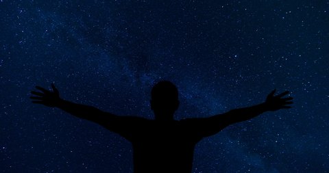 Man Rise Hand Silhouette Milky Way Stock Footage Video (100% Royalty ...