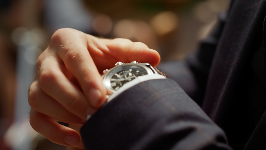 closeup unrecognizable man looking wrist watch Stock Footage Video (100 ...