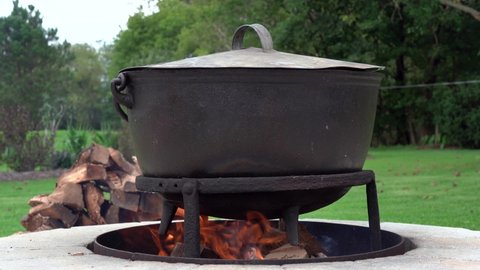 Old Fashioned Iron Kettle Over Fire Stock Footage Video (100% Royalty ...