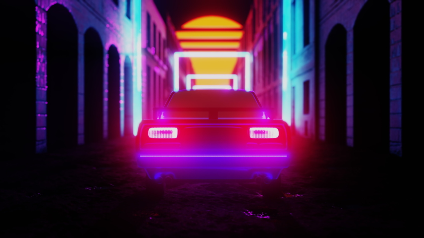 3D Cyberpunk Retro Synthwave Car Tunnel Landscape VJ Loop Motion ...