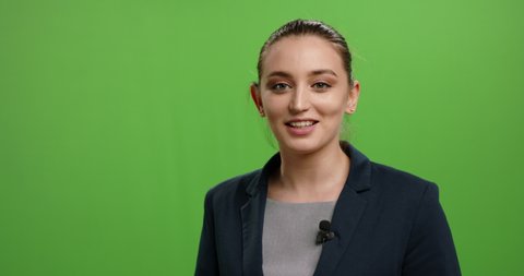 Female News Anchor Looking Camera Talking Stock Footage Video (100% ...