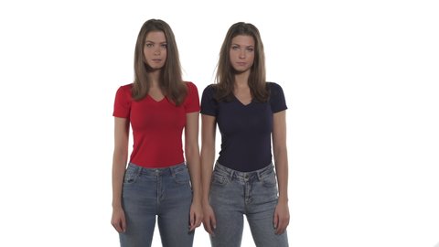 Portrait Caucasian Twin Sisters Showing Timeout Stock Footage Video ...
