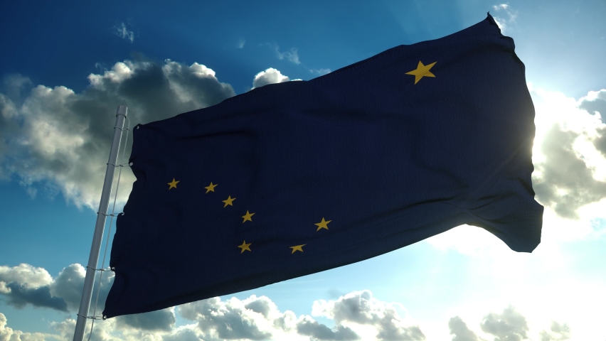 alaska flag on flagpole waving wind Stock Footage Video (100% Royalty ...