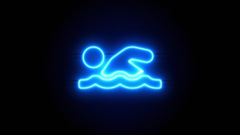 Swimmer Neon Sign Appear Center Disappear Stock Footage Video (100% ...