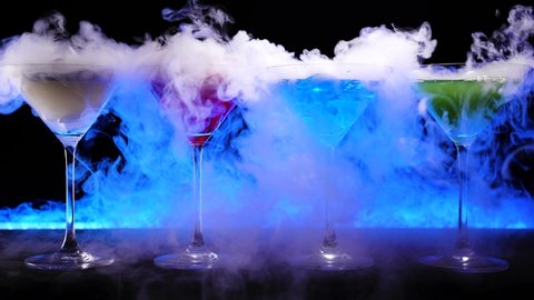 Various Colorful Drinks Dry Ice Bar Stock Footage Video (100% Royalty ...