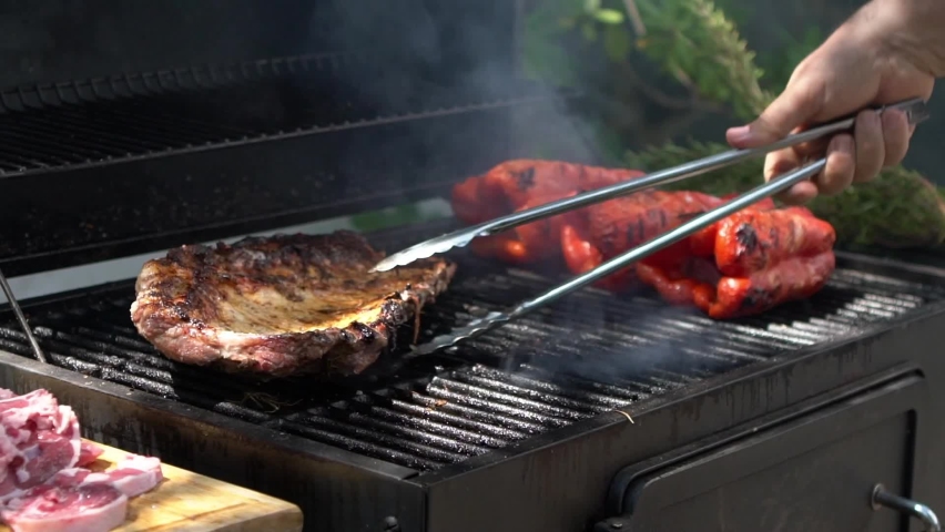 chef cooking barbecue delicious grilled meat Stock Footage Video (100% ...