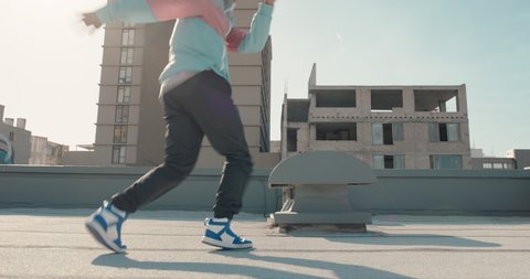Dancing Man Breakdancing On Rooftop City Stock Footage Video (100% ...