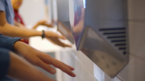 Close Preteen Schoolboys Drying Hands Restroom Stock Footage Video (100 ...