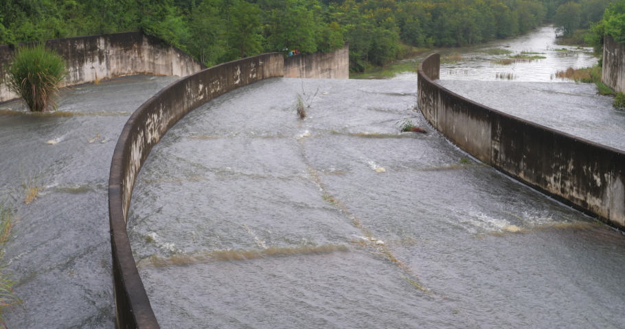 plenty water falling concrete reservoir dam Stock Footage Video (100% ...