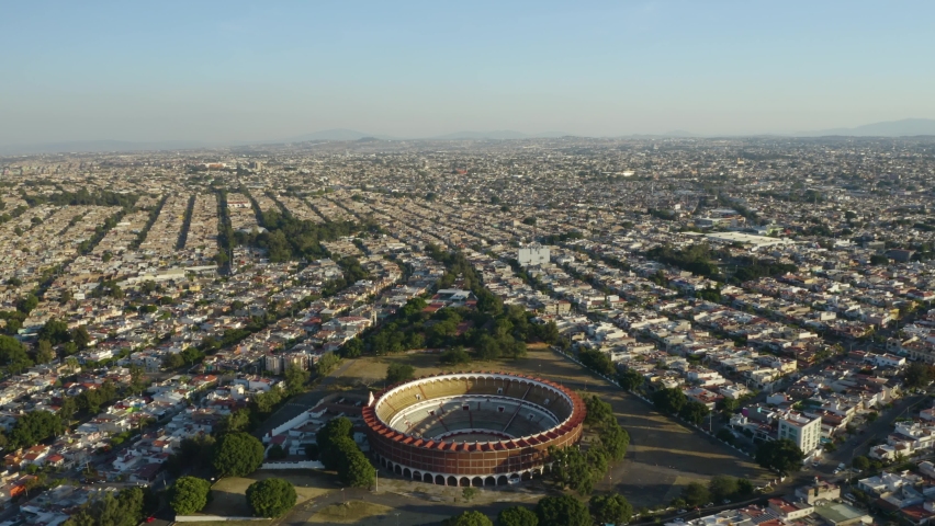 aerial approach bull fighting stadium guadalajara Stock Footage Video ...