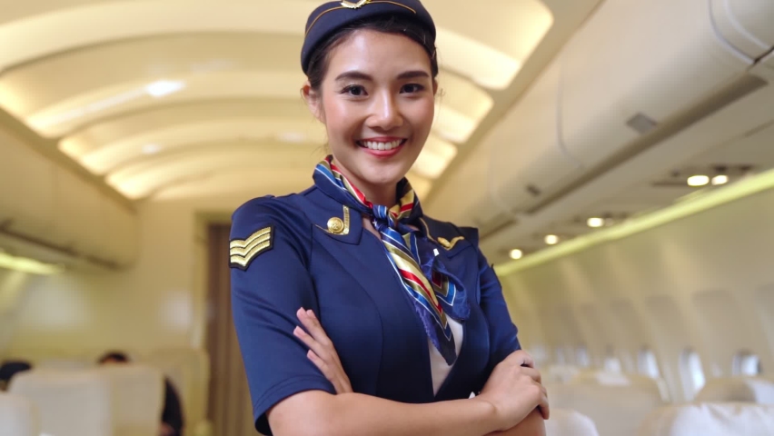 cabin crew air hostess working airplane Stock Footage Video (100% ...