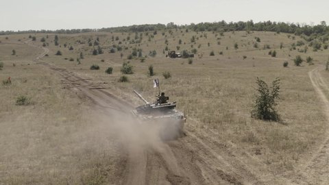 Military Army Tank Driving Aerial View Stock Footage Video (100% ...