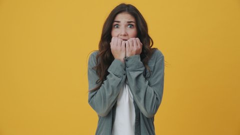 Emotional Woman Laughing Scared Something Standing Stock Footage Video ...