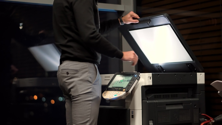 man using printer scanner office printing Stock Footage Video (100% ...