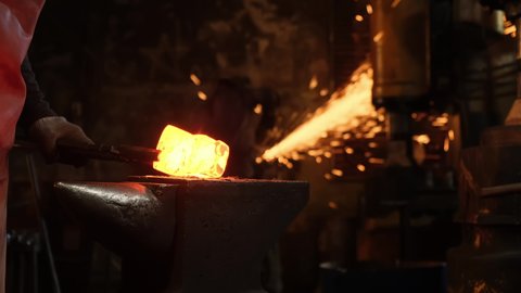 Medium Shot Man Hammer Hitting Redhot Stock Footage Video (100% Royalty ...