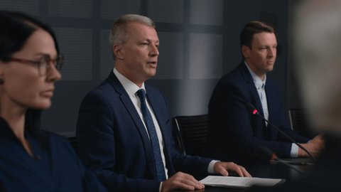 political speaker talks meeting room business Stock Footage Video (100% ...