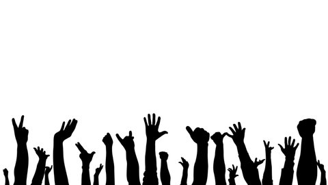 Cheerful Crowd Silhouette Human Hands People Stock Footage Video (100% ...