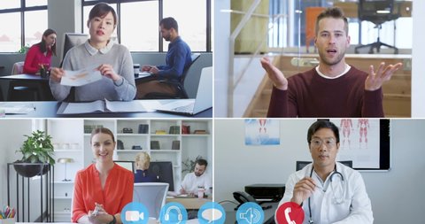 multiple screen montage diverse group professional Stock Footage Video ...