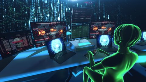 Female Hacker Avatar Typing Code Attacking Stock Footage Video (100% ...